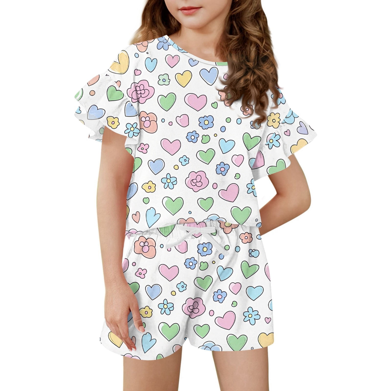 Abcomgle Girls 2 Piece Outfits Size 14-16 Tie Dye Ruffle Sleeve Tee Top ...