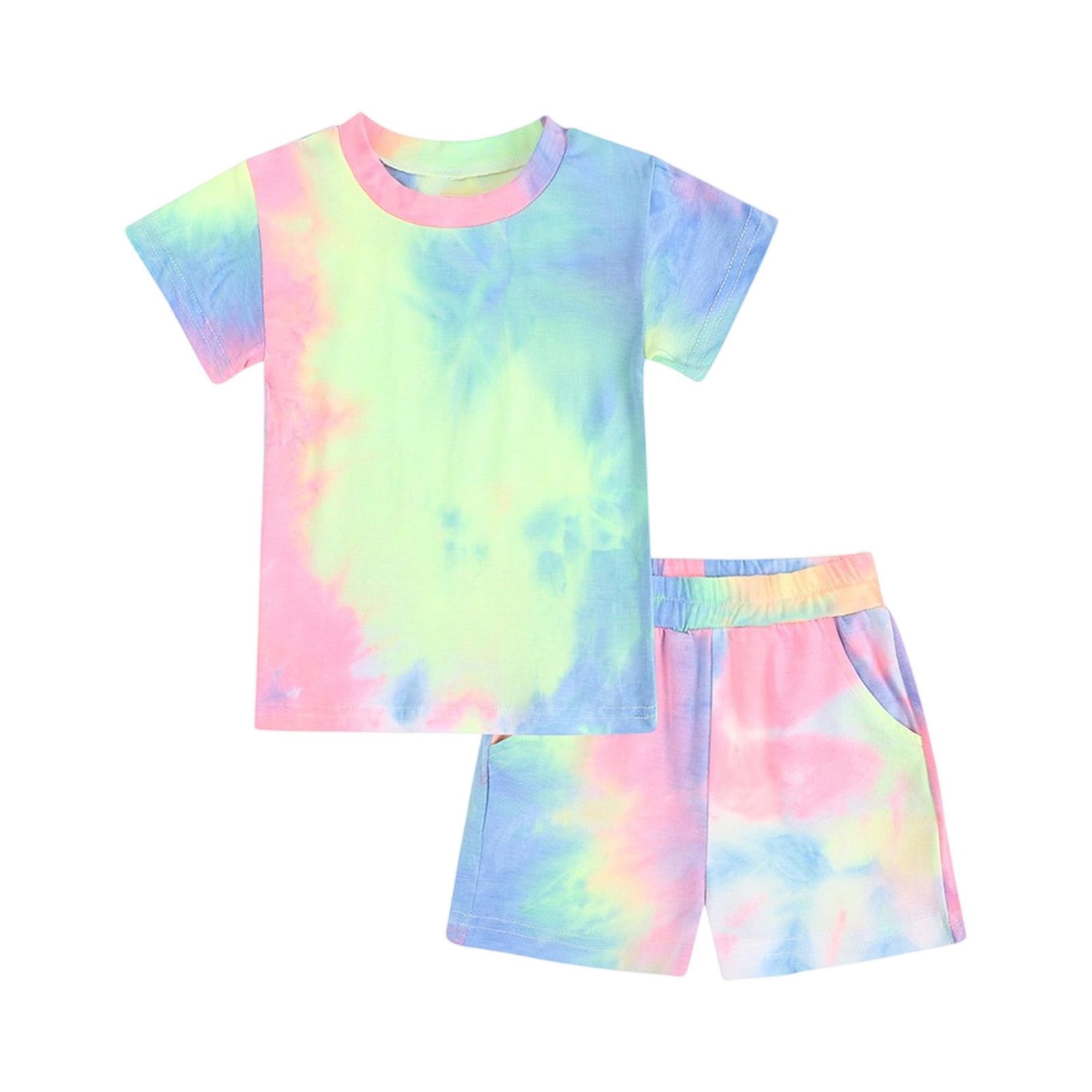 Abcomgle Girls 2 Piece Outfits Size 5/6 Tie Dye Short Sleeve Shirts and ...