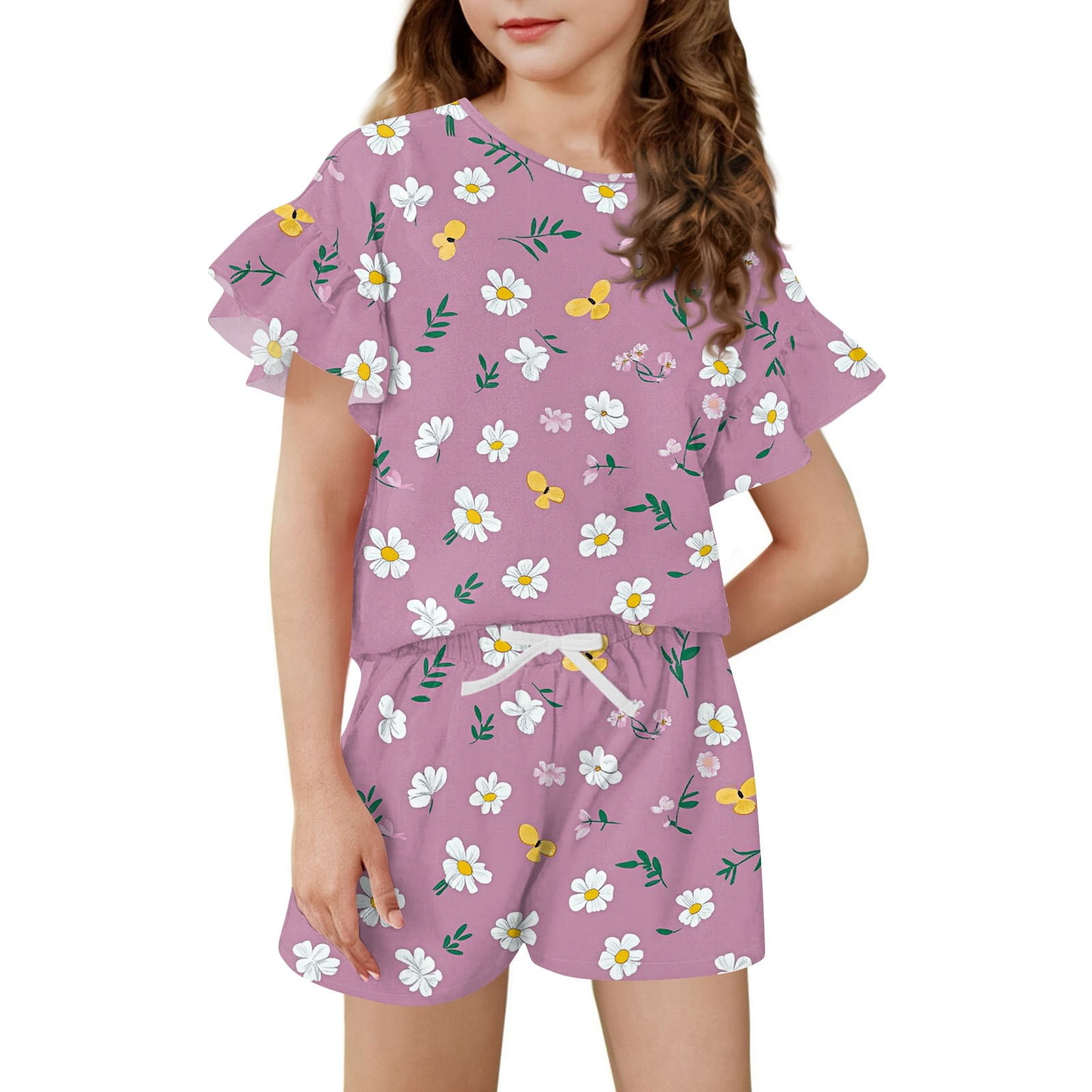 Abcomgle Girls 2 Piece Outfits Size 7/8 Mushroom Graphic Ruffle Sleeve ...