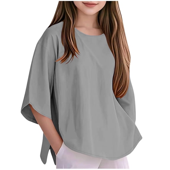 Abcomgle Girls 3/4 Sleeve Shirts 10-12 Side Slit Loose Fit T Shirts for ...