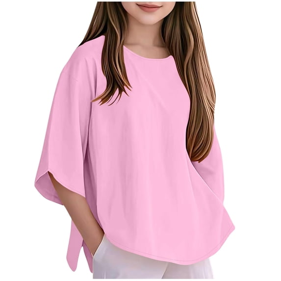 Abcomgle Girls 3/4 Sleeve T Shirts 10-12 Trendy Curve Hem Side Slit T ...