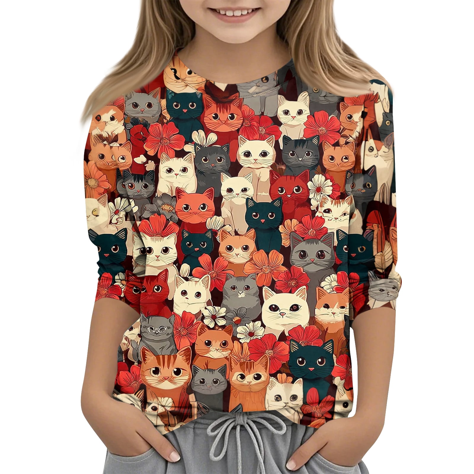 Abcomgle Girls 3/4 Sleeve T Shirts Size 7-8 Crewneck Summer Shirts for ...
