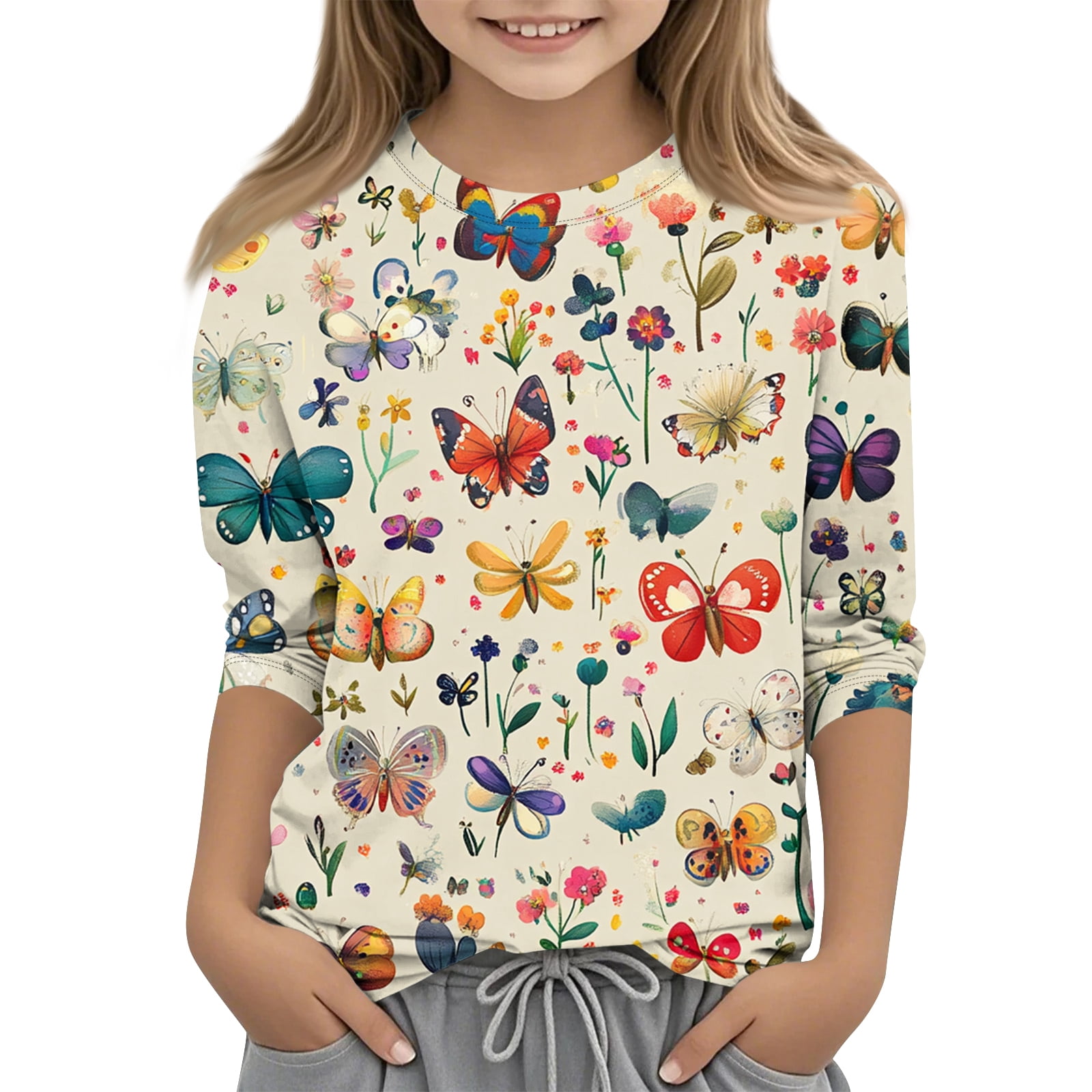 Abcomgle Girls 3/4 Sleeve Tops 7-16 Crewneck Summer Shirts for Girls ...