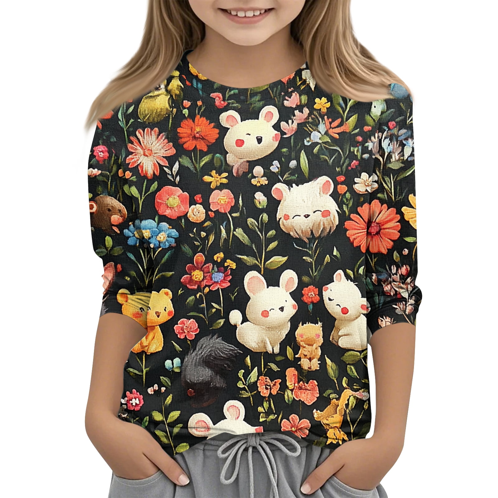 Abcomgle Girls 3/4 Sleeve Tops 7-16 Crewneck Summer Tshirts for Girls ...
