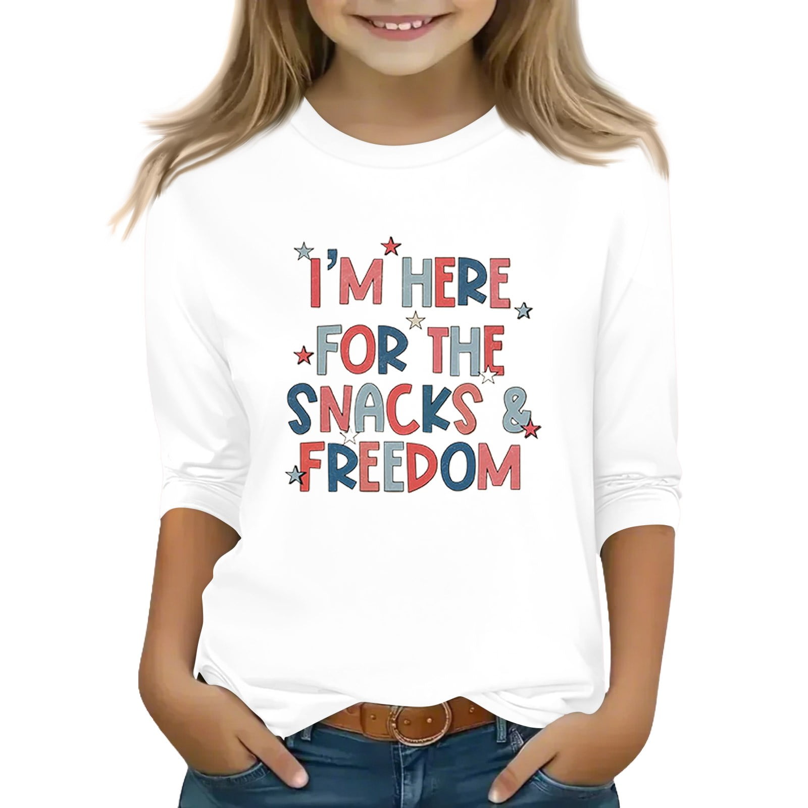 Abcomgle Girls 4th Of July Shirts 2025 3/4 Sleeve Patriotic Shirts ...