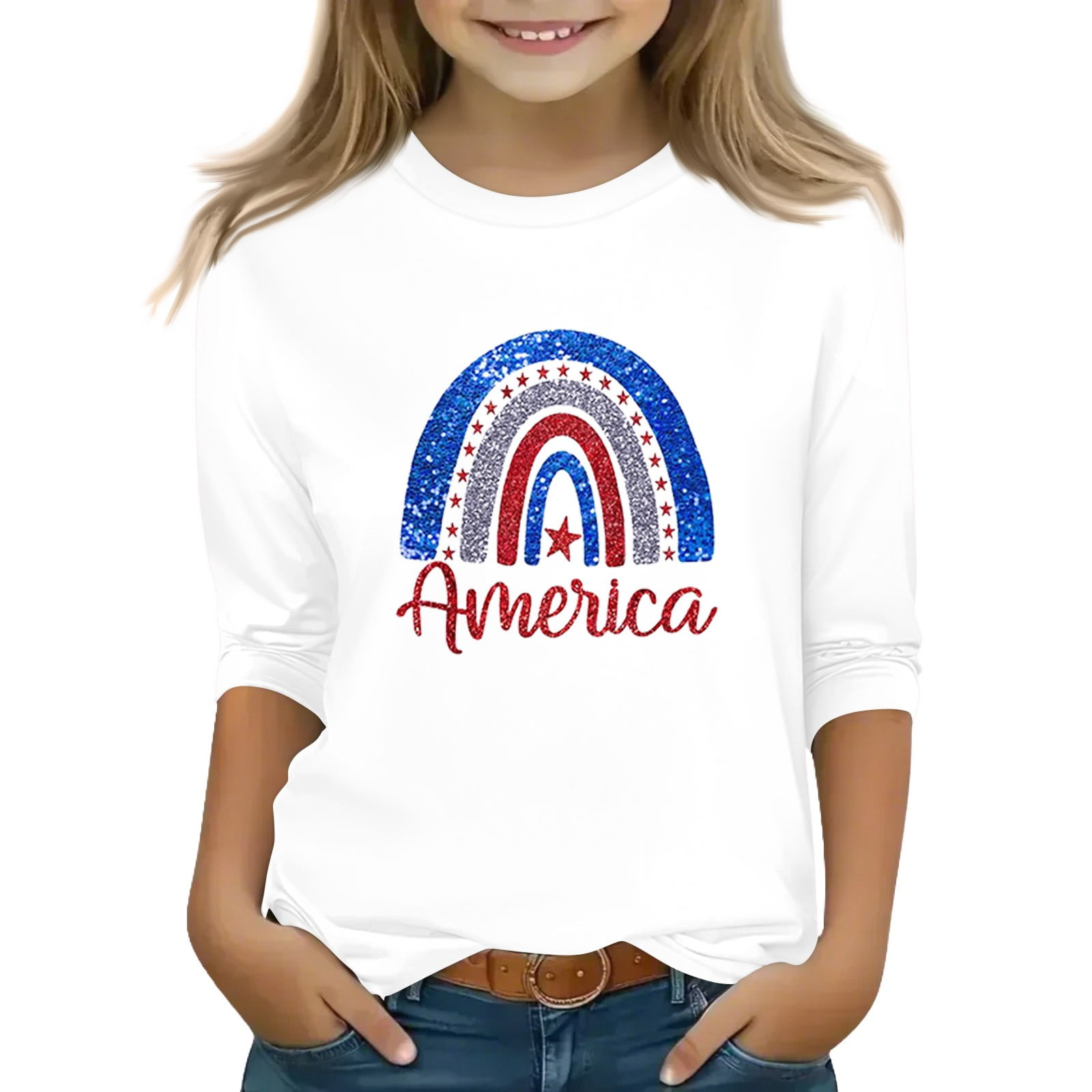 Abcomgle Girls American Flag Rainbow Shirts Usa Flag Print Patriotic ...