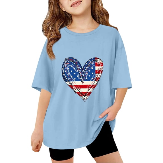Abcomgle Girls American Flag Shirts Red Blue Love Heart Print Patriotic ...