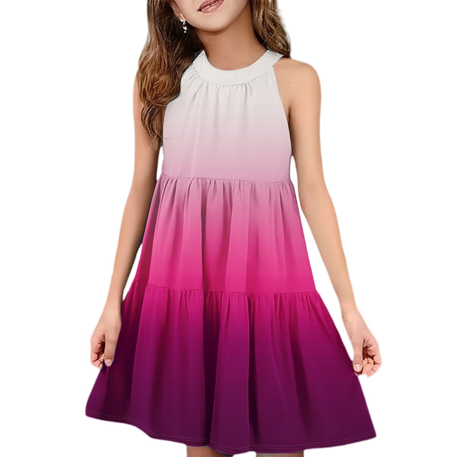 Abcomgle Girls Beach Dress Casual Halter Neck Sleeveless Midi Dress ...
