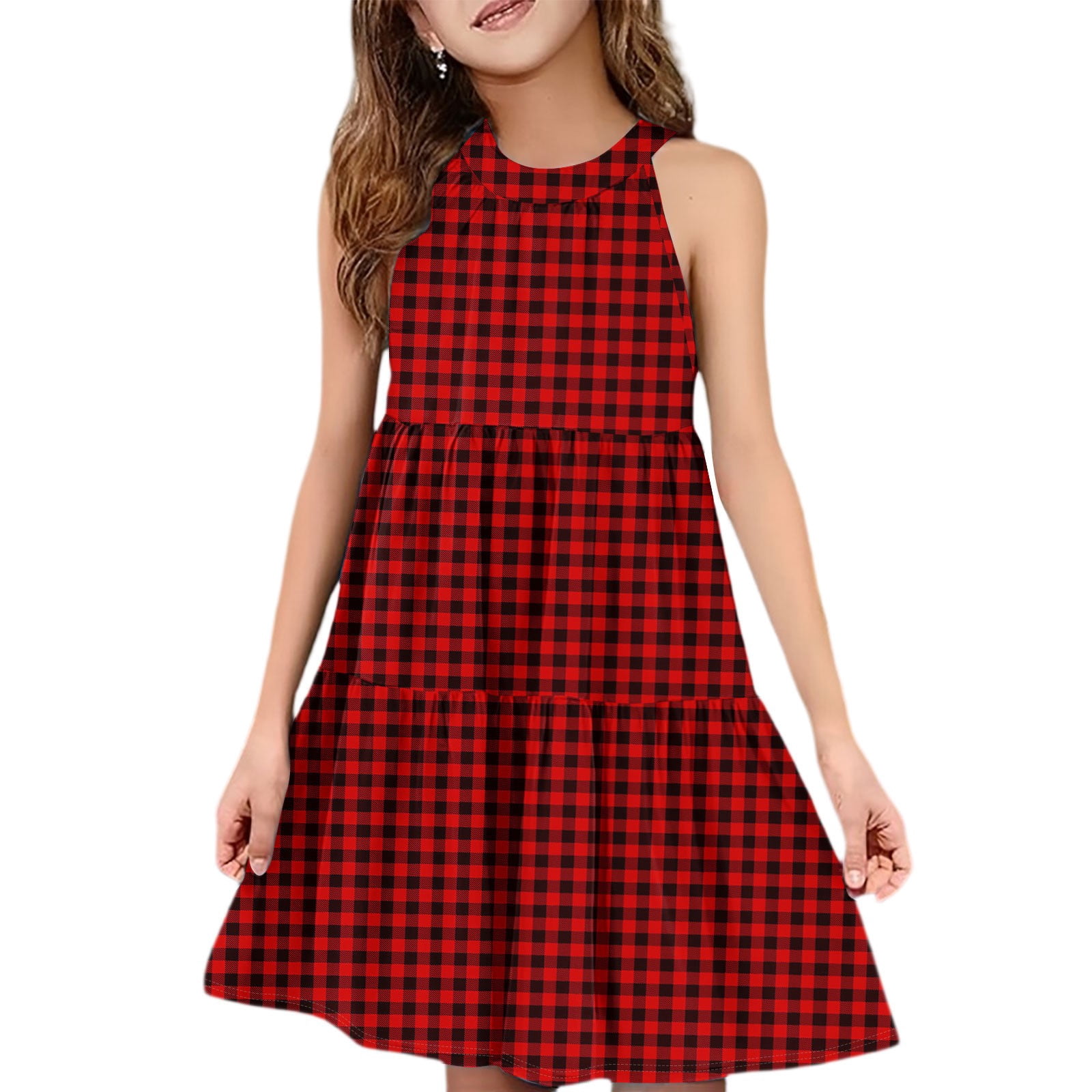 Abcomgle Girls Beach Dress Casual Halter Neck Sleeveless Midi Dress ...
