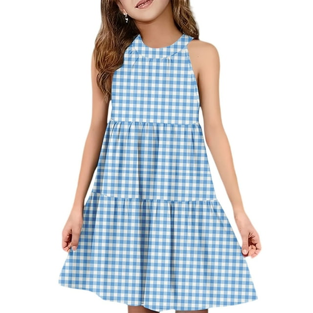 Abcomgle Girls Beach Dress Casual Halter Neck Sleeveless Midi Dress ...