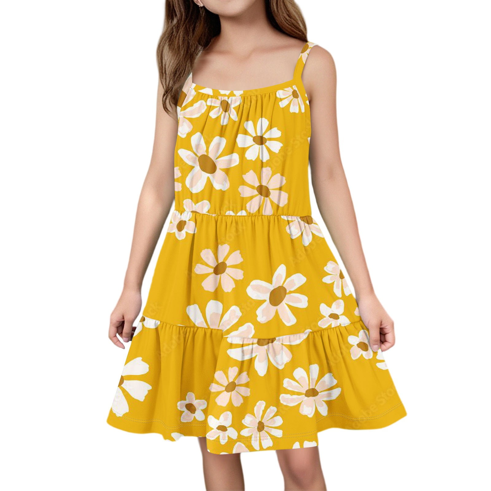 Abcomgle Girls Beach Dress Casual Spaghetti Strap Sleeveless Cami Dress ...