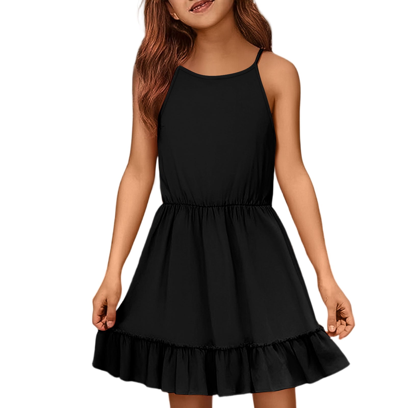 Abcomgle Girls Beach Dress Casual Spaghetti Strap Sleeveless Girls Midi ...