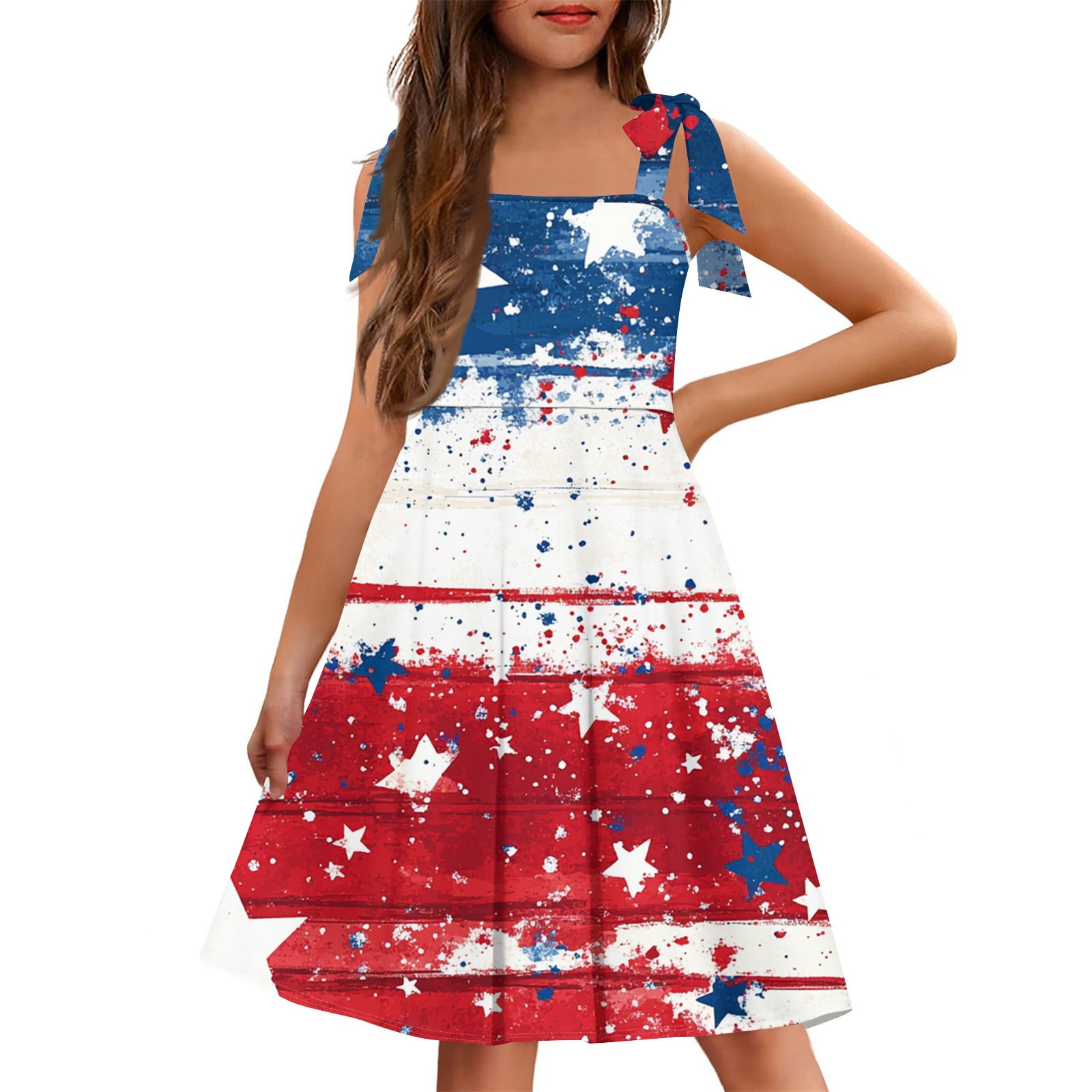 Abcomgle Girls Beach Dress Casual Tie Shoulder Sleeveless Cami Dress ...