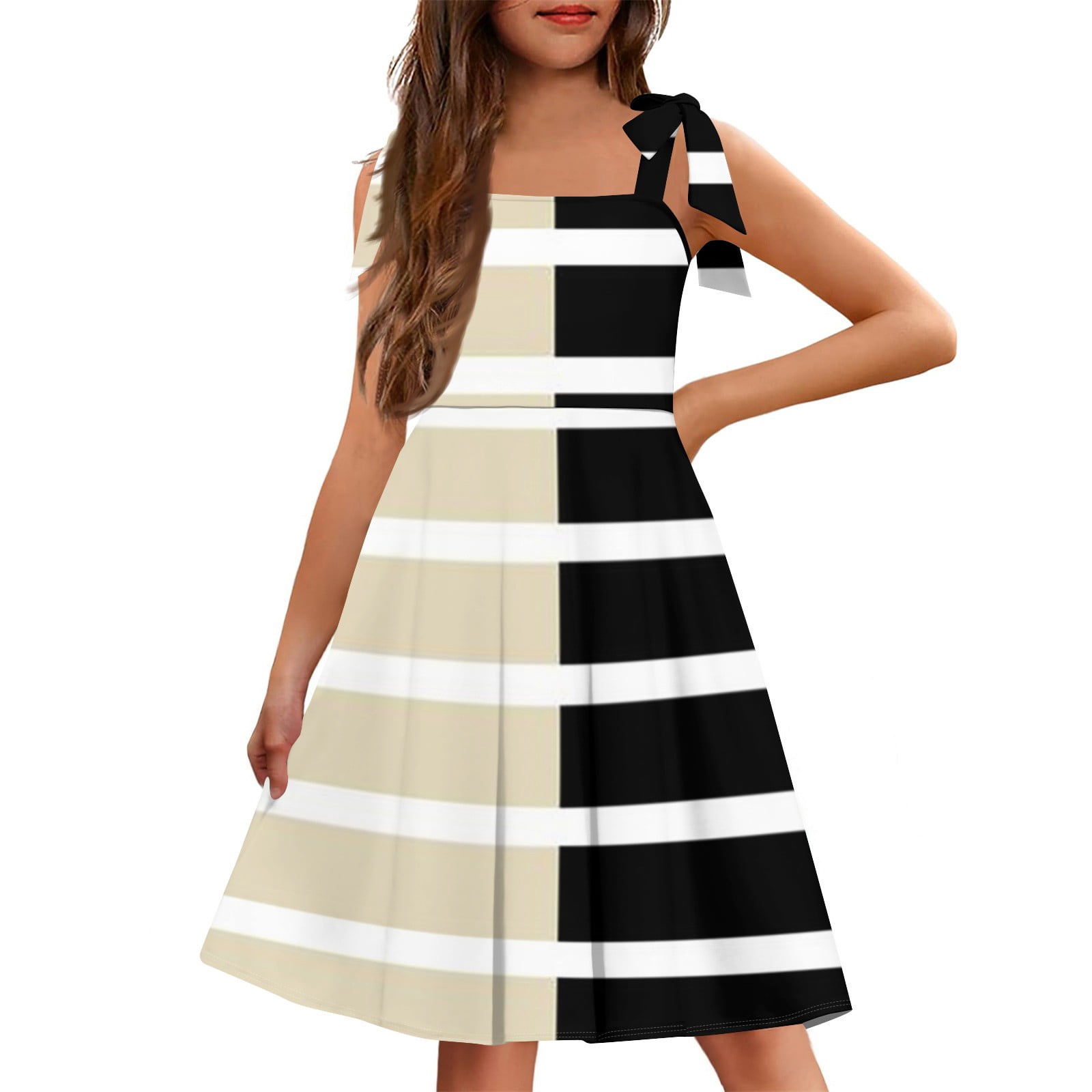 Abcomgle Girls Beach Dress Casual Tie Shoulder Sleeveless Cami Dress ...