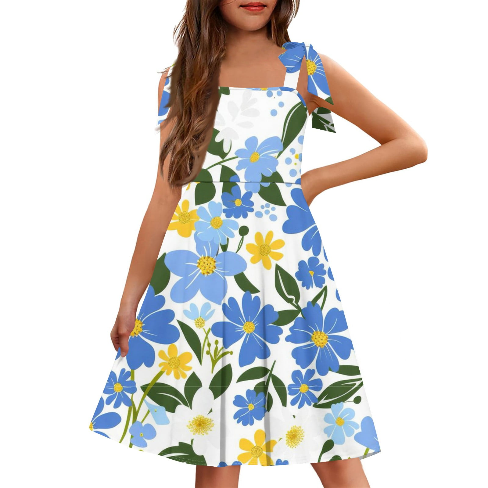 Abcomgle Girls Beach Dress Casual Tie Shoulder Sleeveless Girls Cami ...