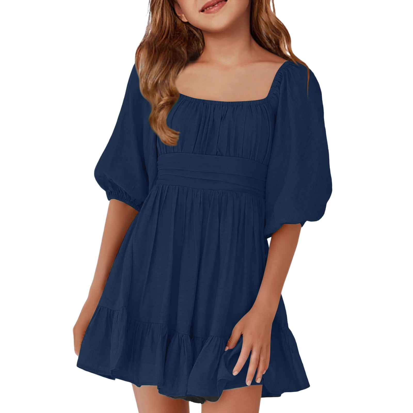 Abcomgle Girls Beach Dress Tie Backless A-Line Lantern Sleeve Tshirt ...