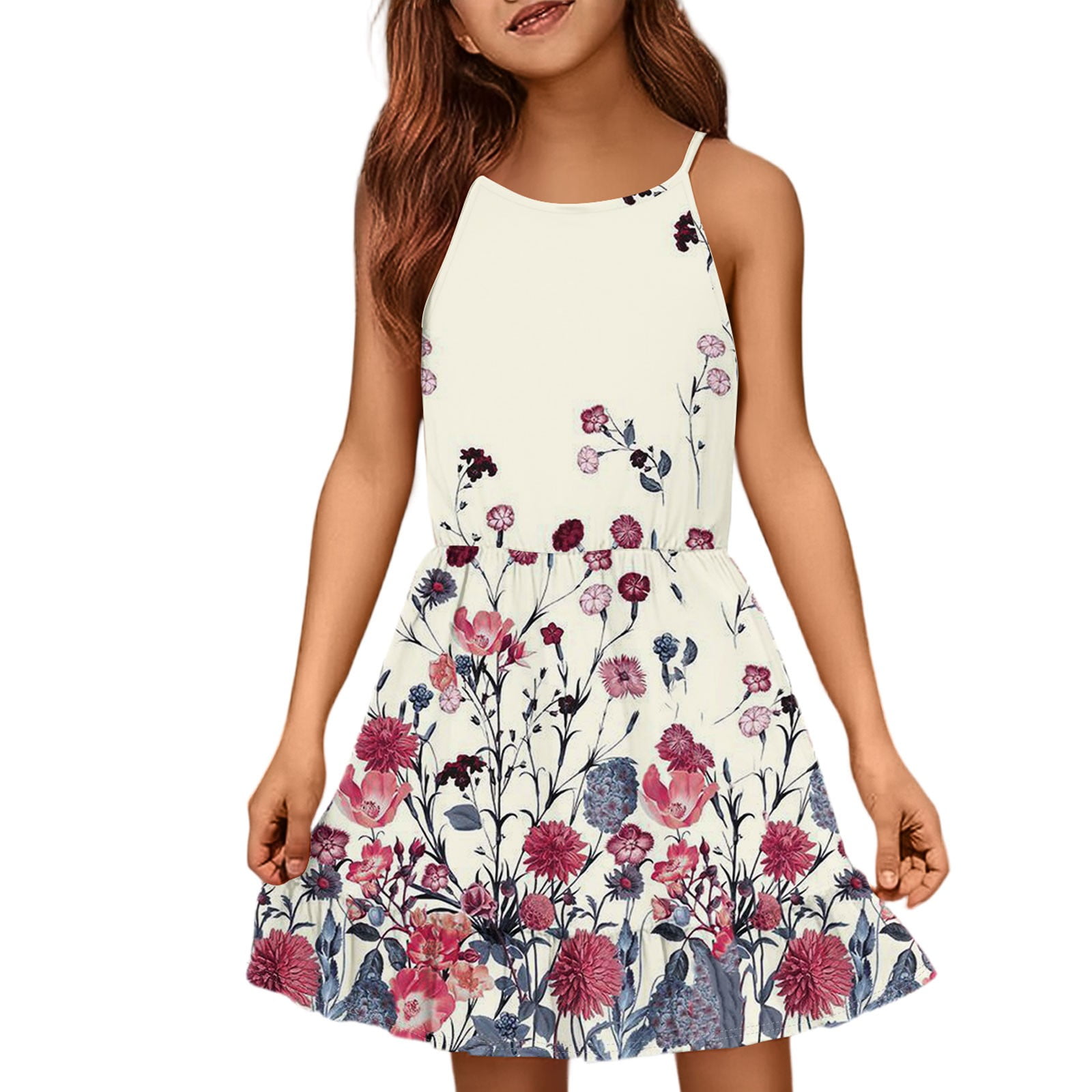 Abcomgle Girls Cami Dresses 7-16 Spaghetti Strap Sleeveless Girls Midi ...