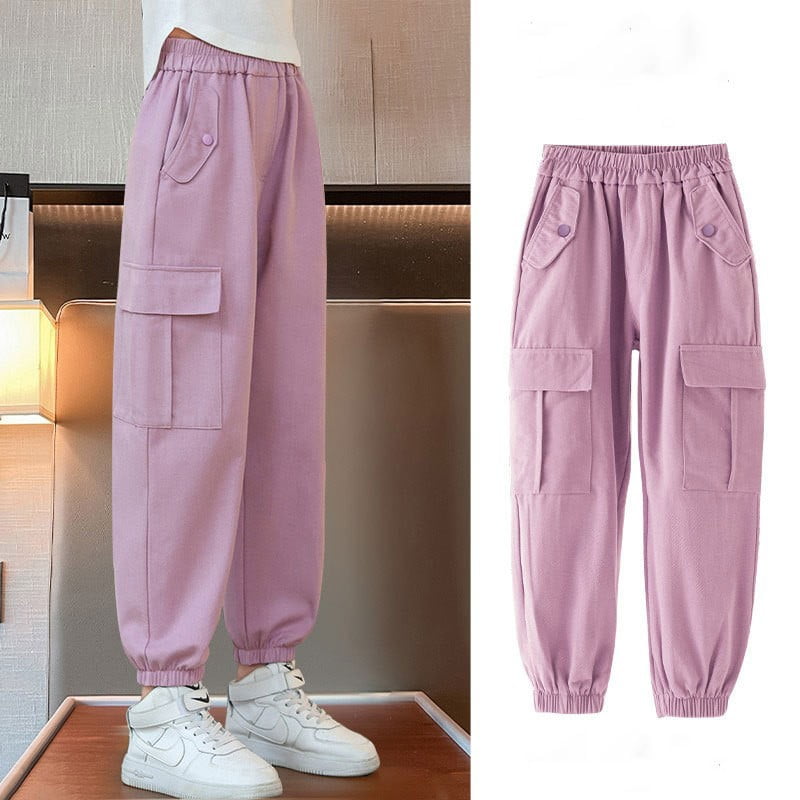 Abcomgle Girls Cargo Pants Size 8-10 Cute Casual Baggy Kids Joggers ...