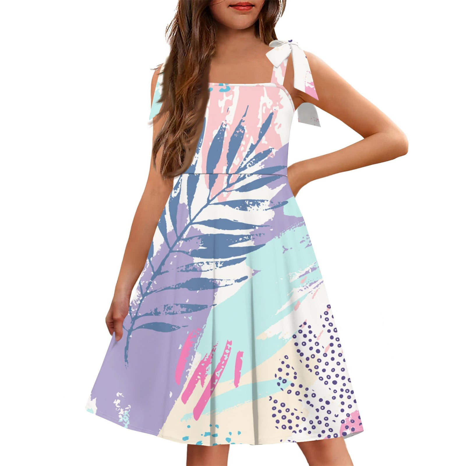 Abcomgle Girls Casual Dresses 7-16 Tie Shoulder Sleeveless Girls Cami ...