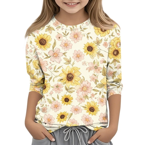 Abcomgle Girls Casual Tshirts Summer 3/4 Sleeve Tshirts Toddler Daisy ...