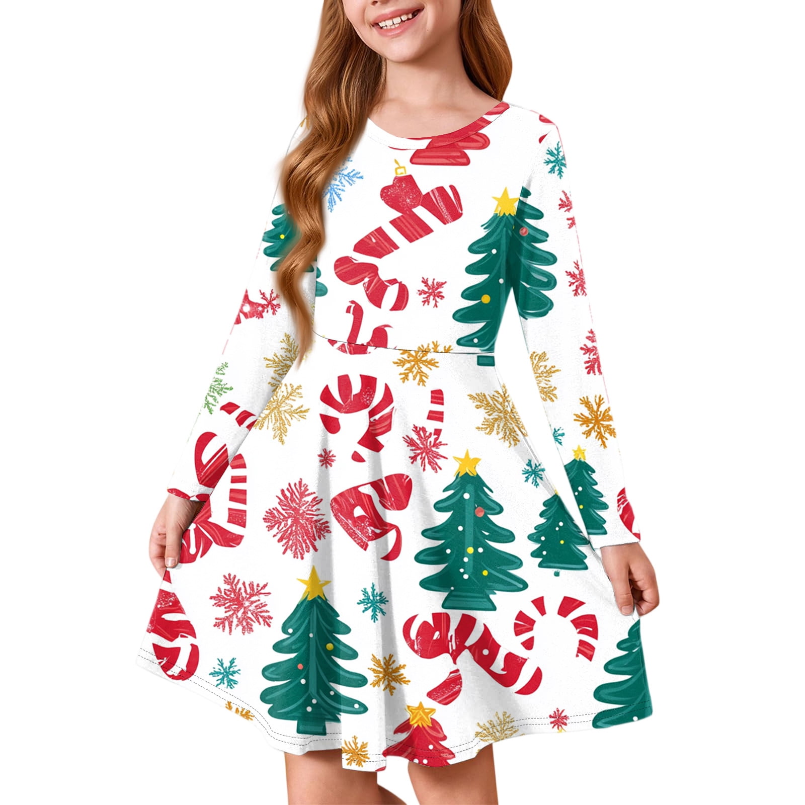 Abcomgle Girls Christmas Dresses Size 10-12 Cute A-Line Long Sleeve ...