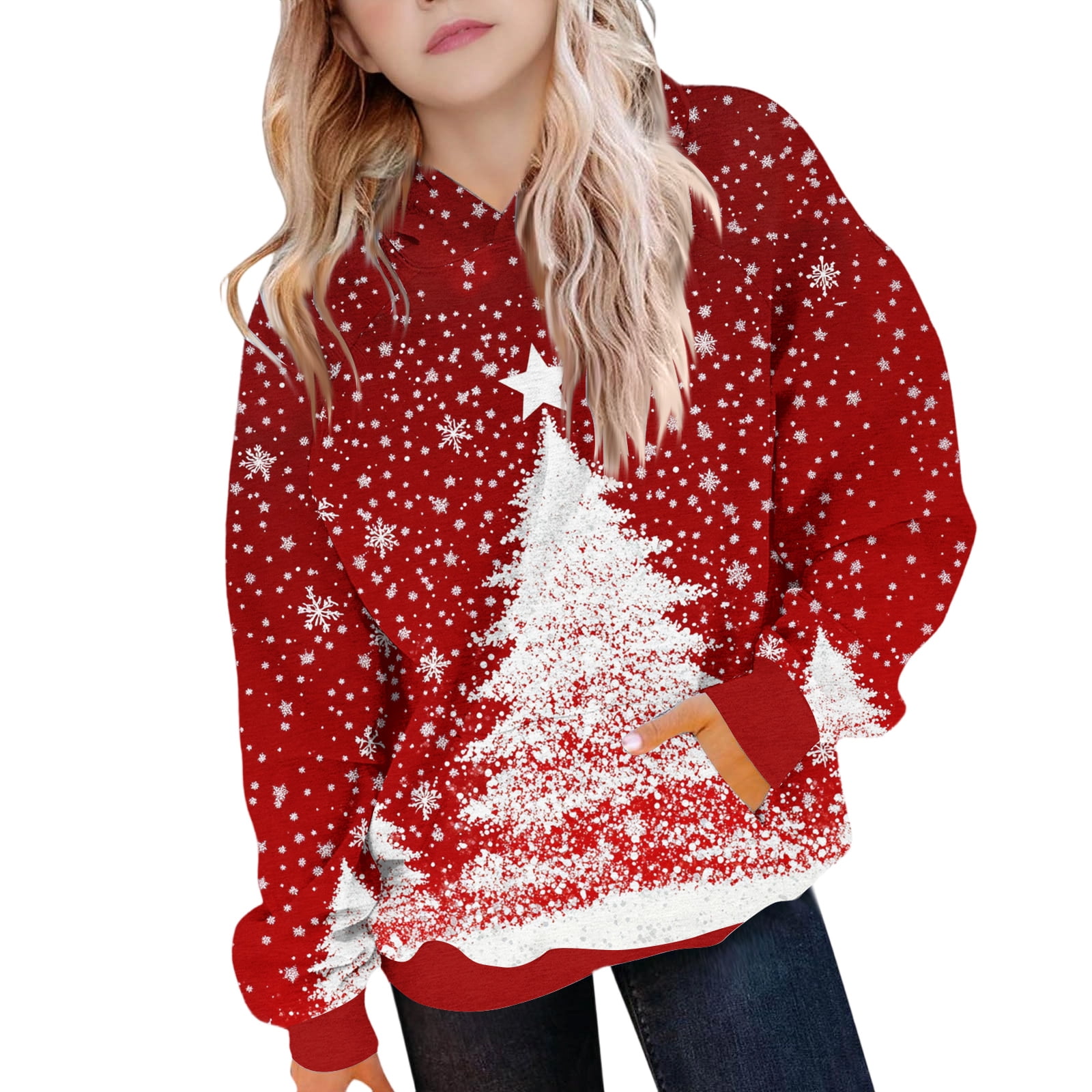 Abcomgle Girls Christmas Hoodie 10-12 Gliter Xmas Tree Sweatshirts with ...