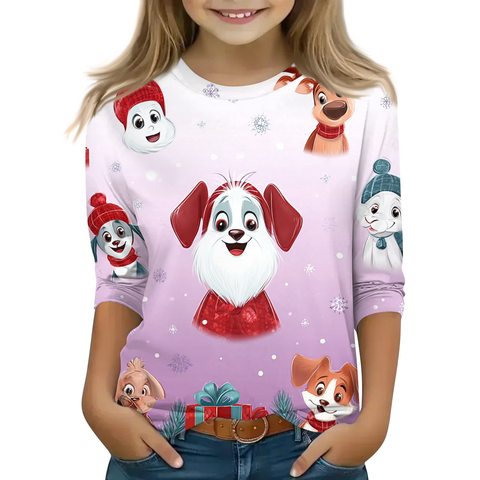 Abcomgle Girls Christmas Shirts 10-12 Cute Dog Snowflake Shirts for ...