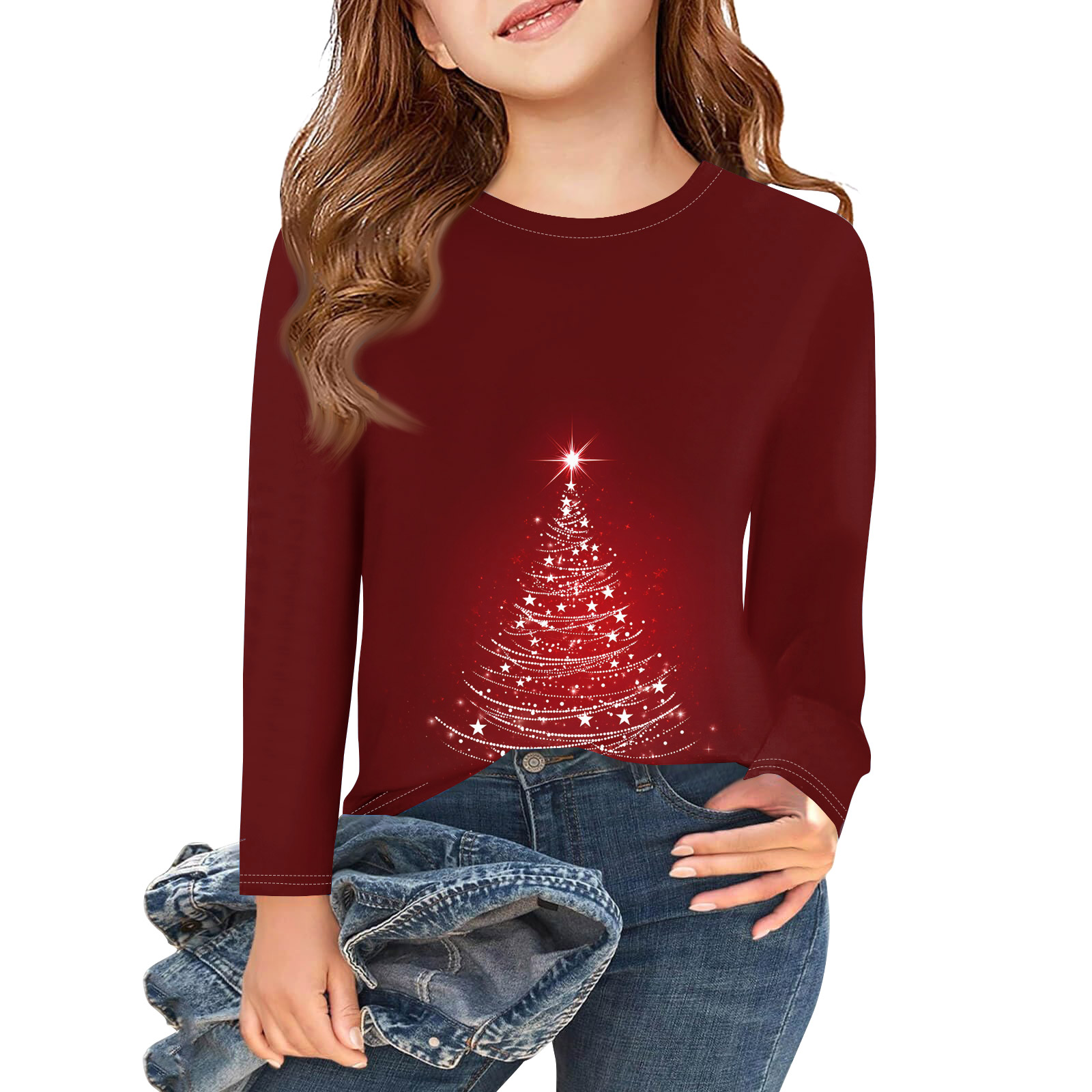 Abcomgle Girls Christmas Shirts 5t Cute Glitter Xmas Tree Shirts for ...