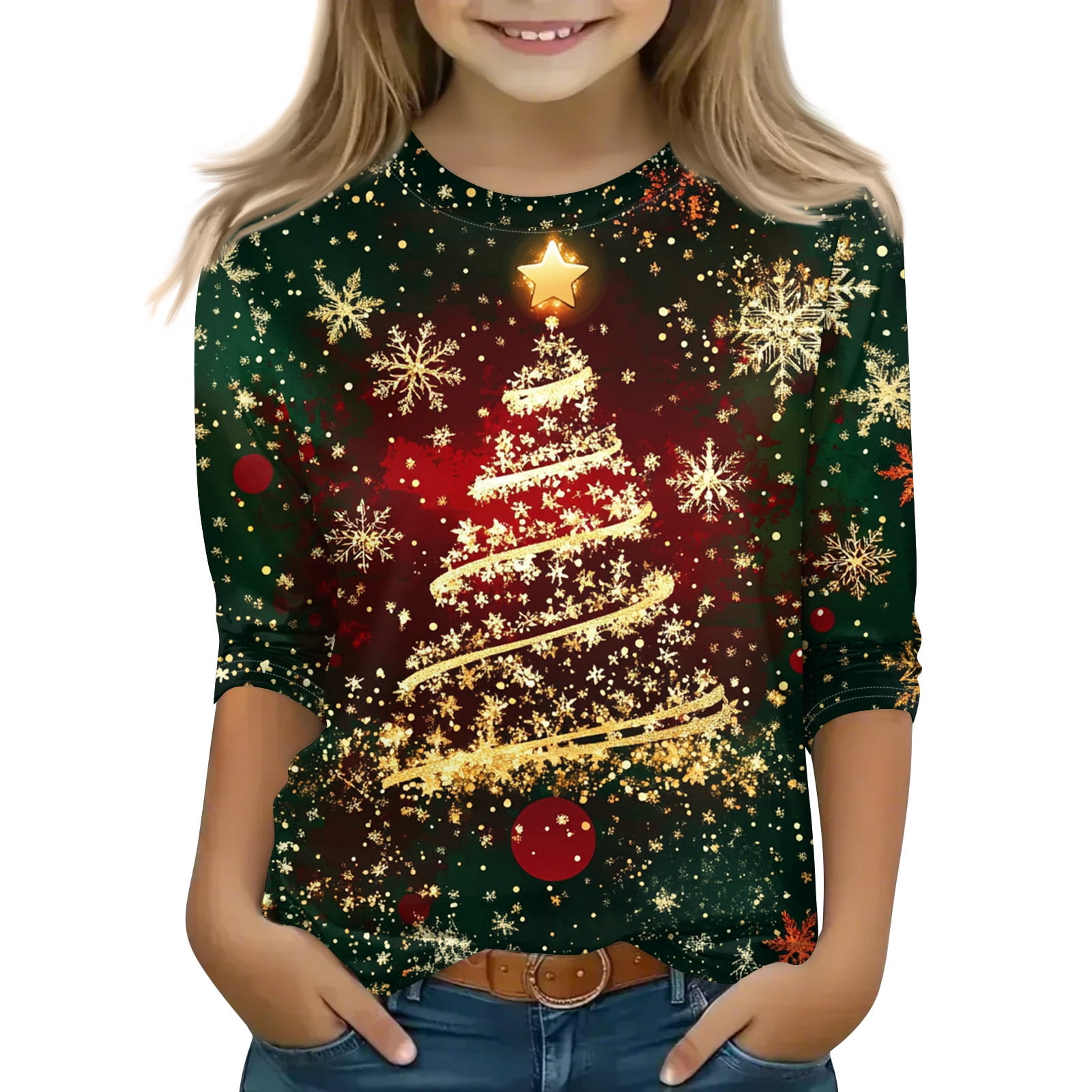 Abcomgle Girls Christmas Shirts 5t Cute Glitter Xmas Tree T-Shirts for ...