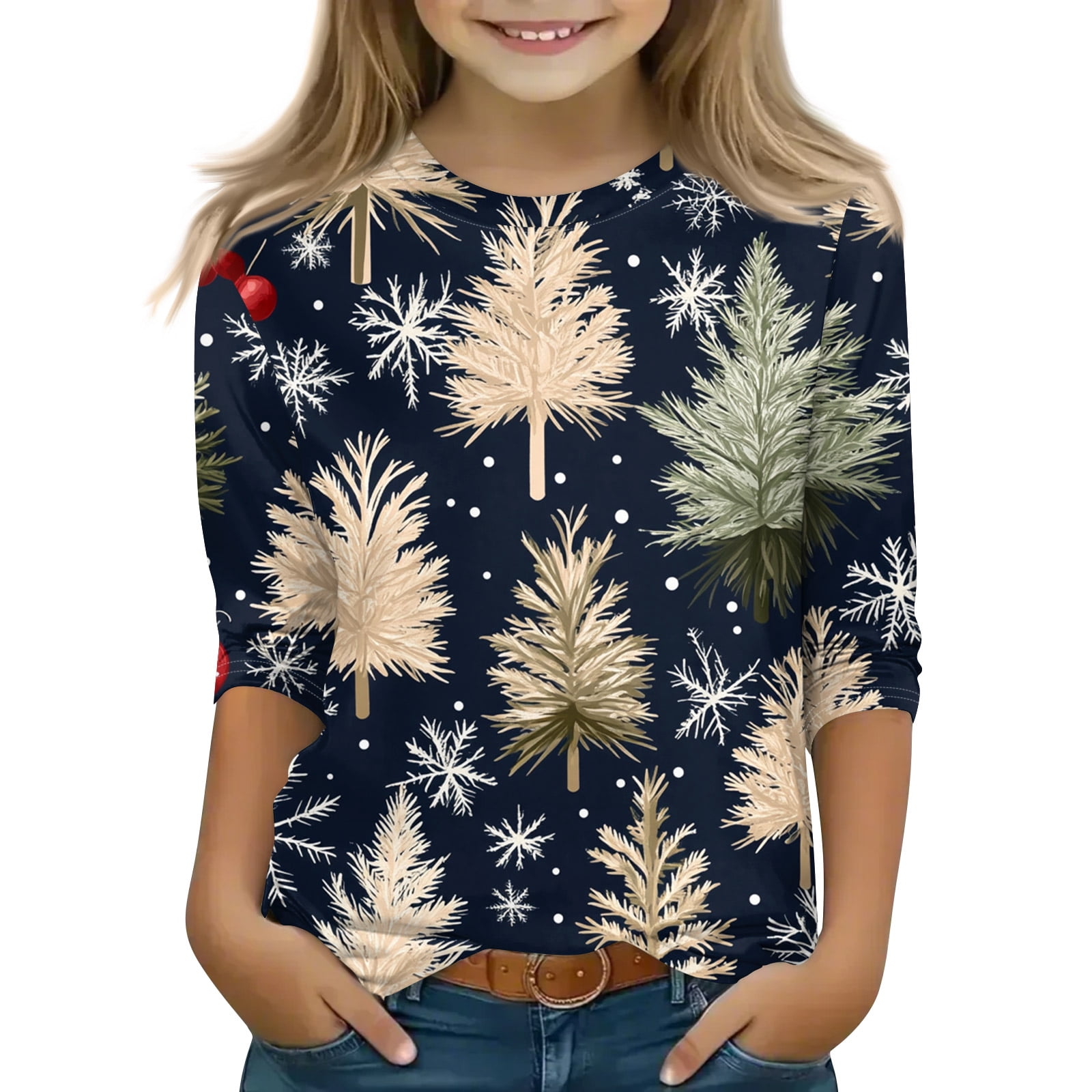 Abcomgle Girls Christmas Shirts 5t Cute Snowflake Christmas Tree Shirts ...
