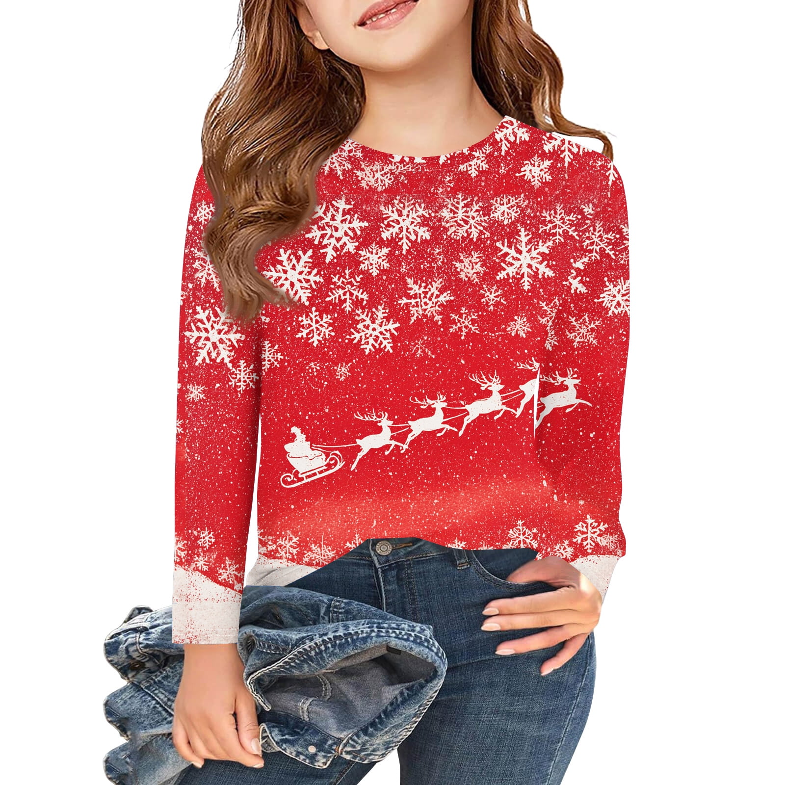 Abcomgle Girls Christmas Shirts 5t Cute Snowflake Elk Print Shirts for ...