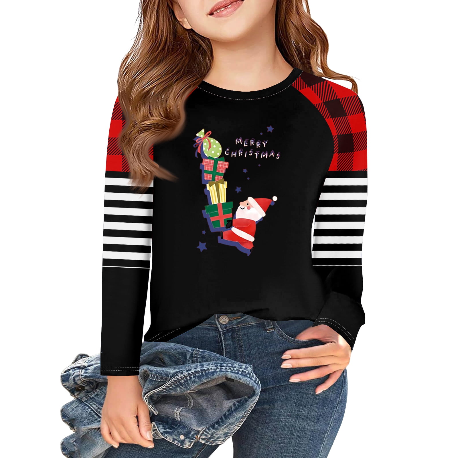Abcomgle Girls Christmas Shirts Size 6 Ugly Santa Claus Plaid T-Shirts ...