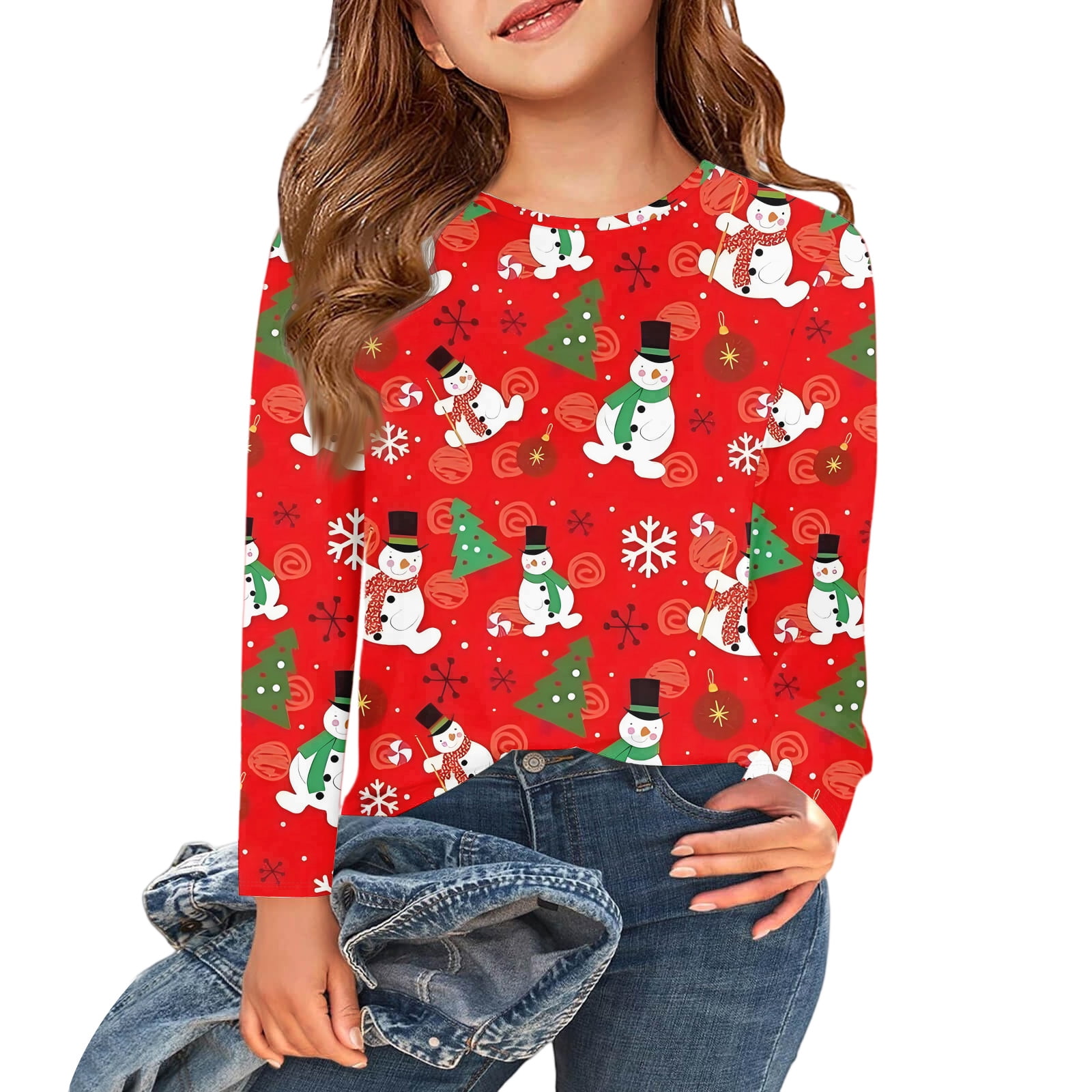Abcomgle Girls Christmas Shirts Size 6 Ugly Snowman Christmas Tree T ...