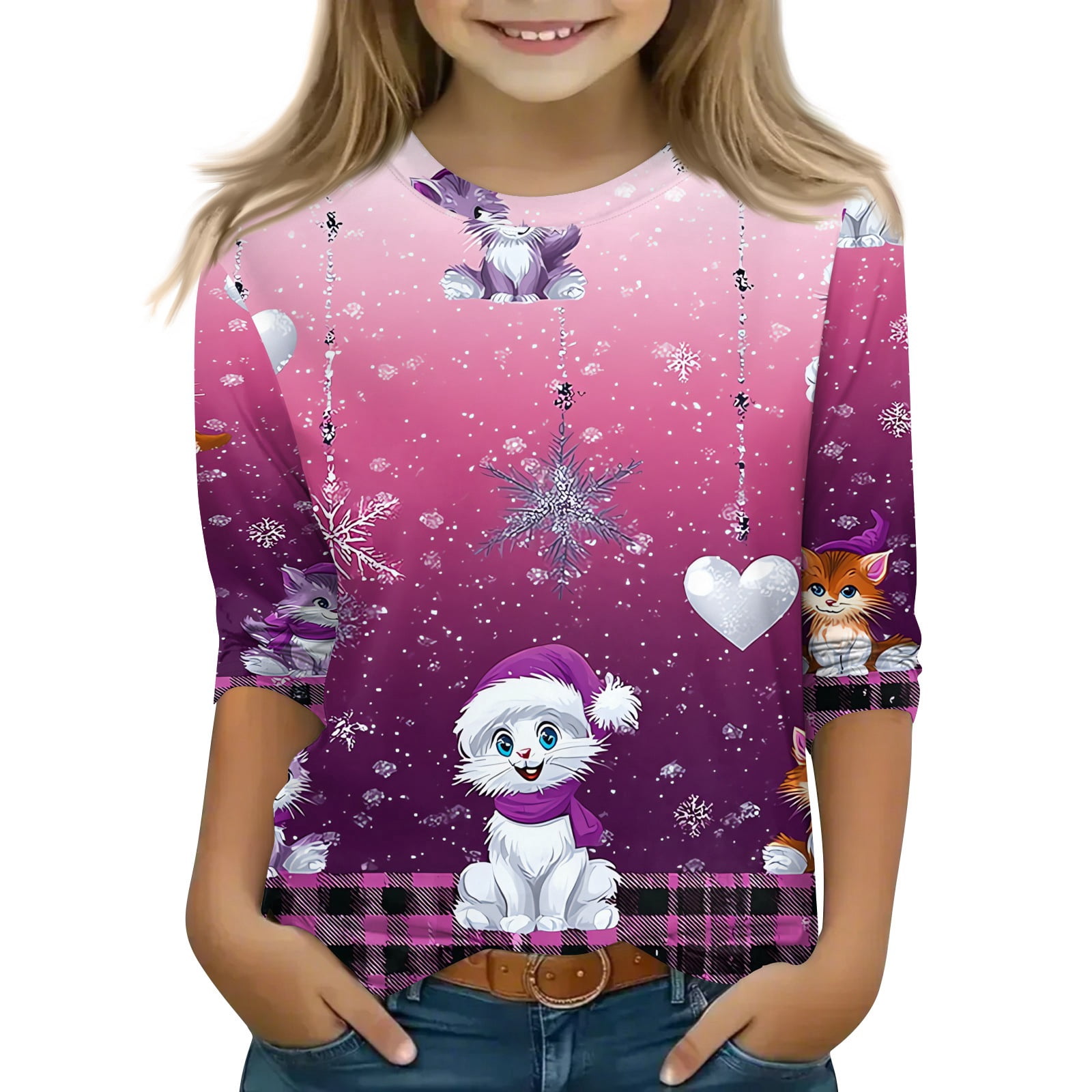 Abcomgle Girls Christmas Shirts Size 7-8 Cute Cat Snowflake Tshirts for ...