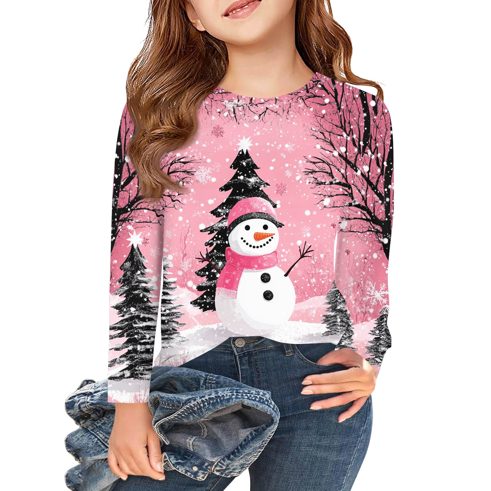 Abcomgle Girls Christmas Shirts Size 7-8 Cute Snowman Floral Print ...