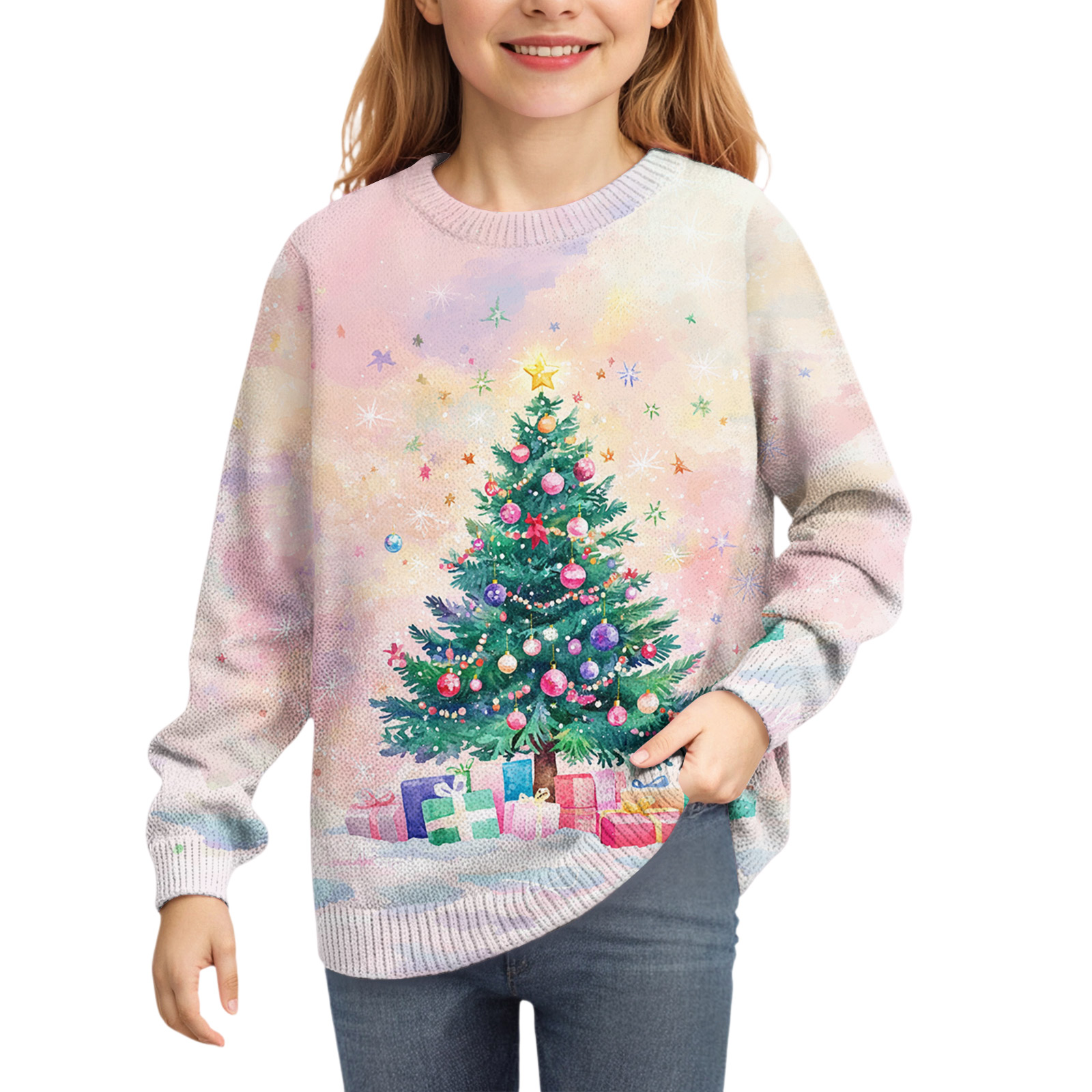 Abcomgle Girls Christmas Sweaters 4-16 Crewneck Long Sleeve Knitted ...