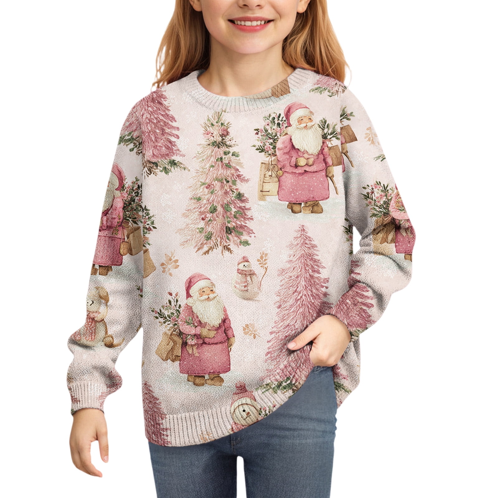 Abcomgle Girls Christmas Sweaters 4-16 Crewneck Long Sleeve Knitted ...