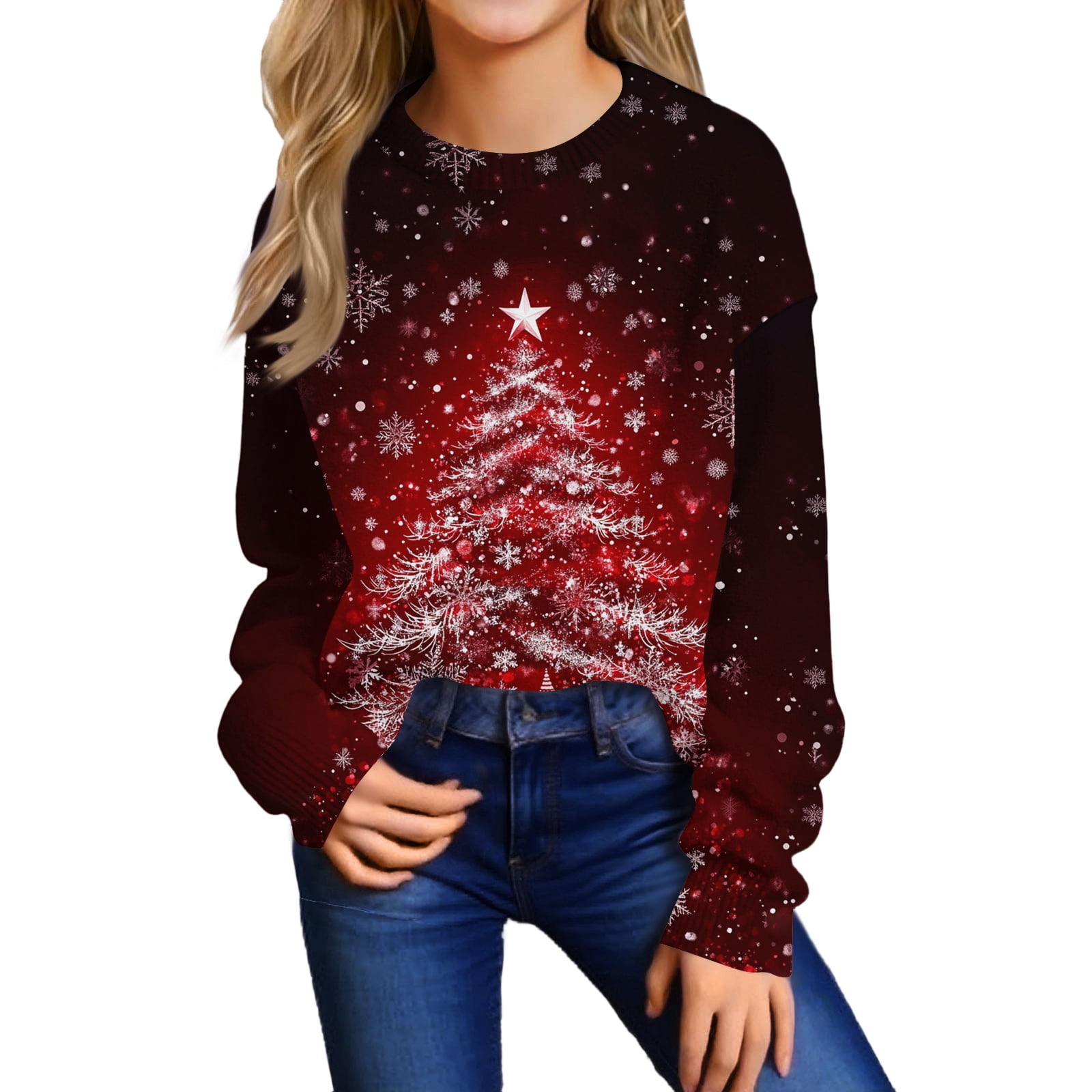Abcomgle Girls Christmas Sweaters 6-7 Crewneck Long Sleeve Knitted ...