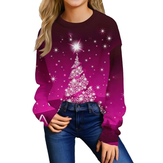 Abcomgle Girls Christmas Sweaters 6-7 Crewneck Long Sleeve Knitted ...