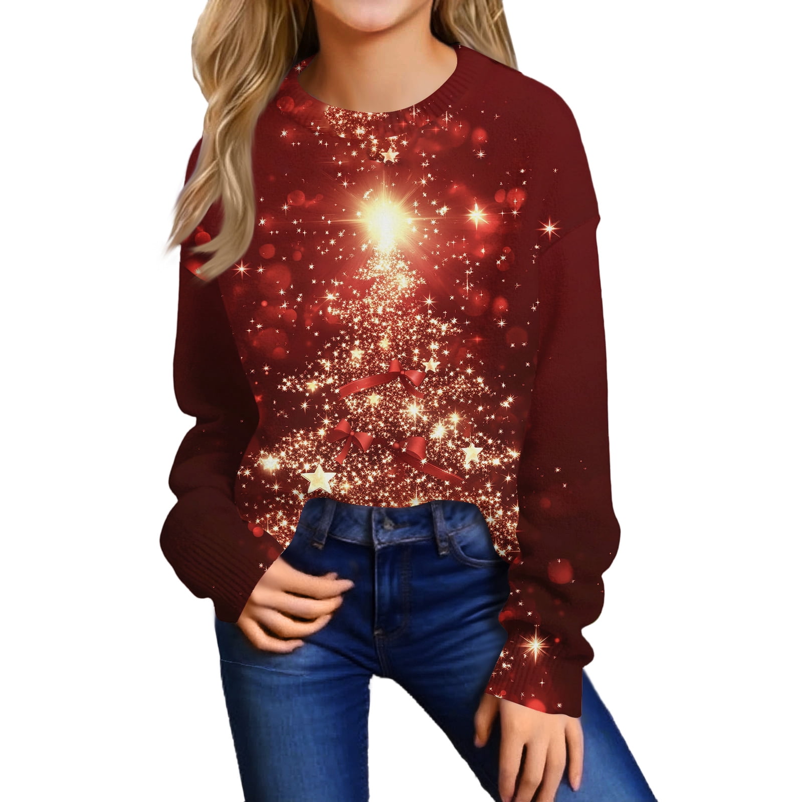 Abcomgle Girls Christmas Sweaters 7-812 Crewneck Long Sleeve Knitted ...