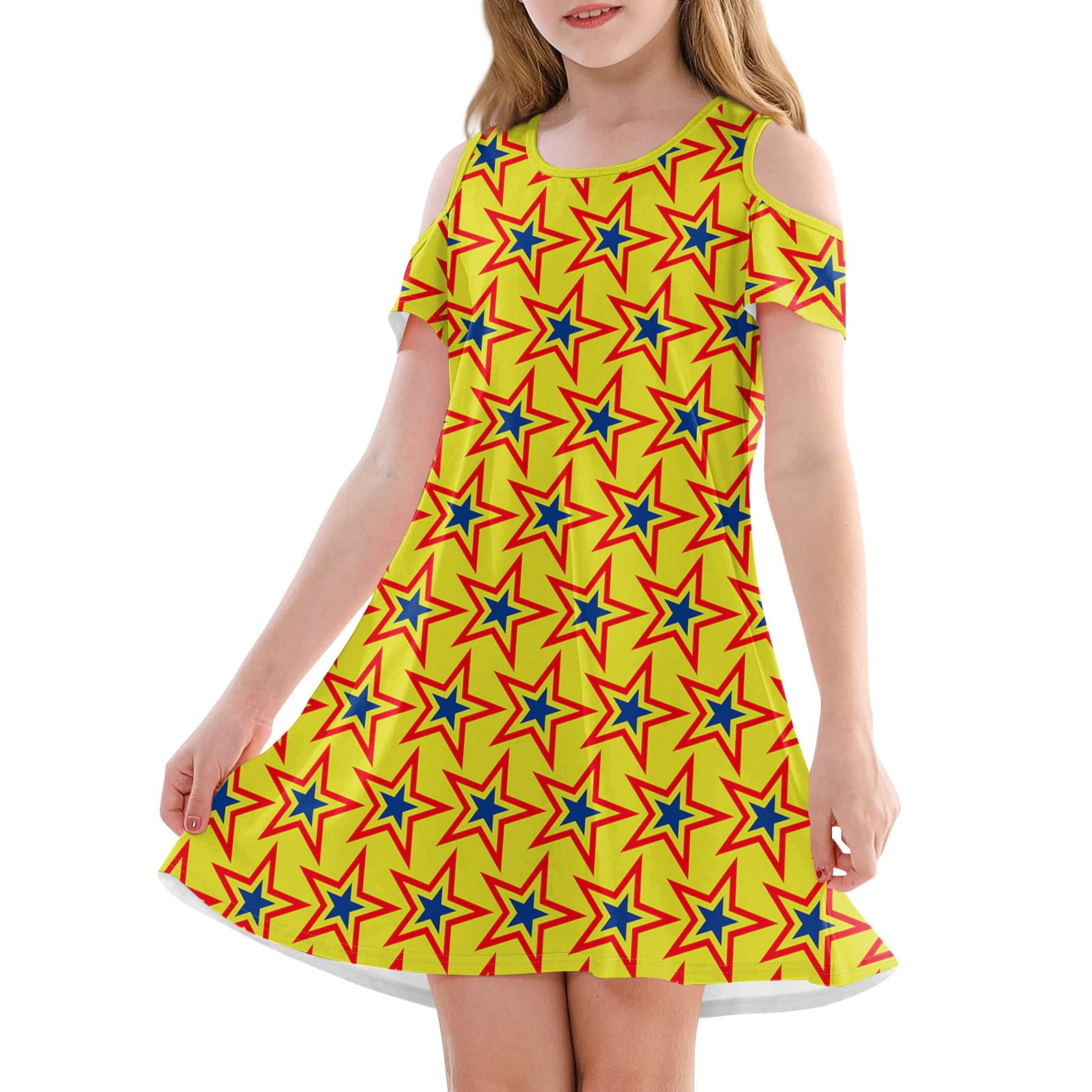 Abcomgle Girls Cold Shoulder Dresses Stars and Stripes Printed 4th Of ...