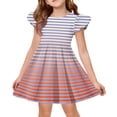 Abcomgle Girls Dresses Casual A-Line Flutter Sleeve Midi Dress Striped ...