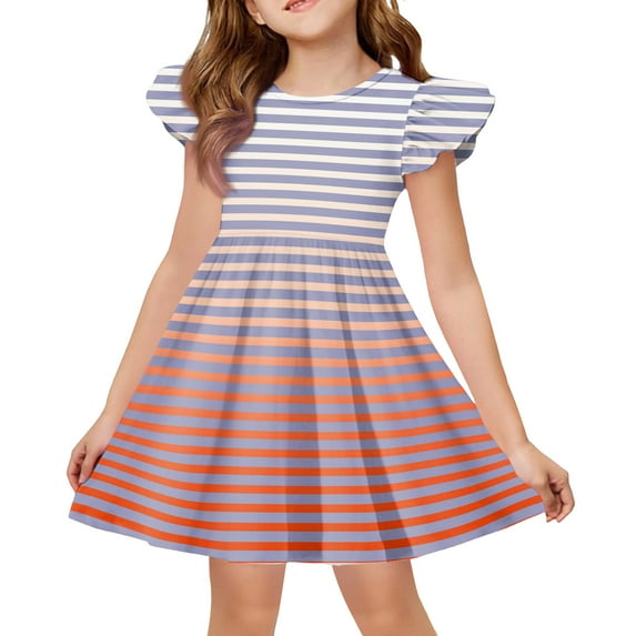 Abcomgle Girls Dresses Casual A-Line Flutter Sleeve Midi Dress Striped ...