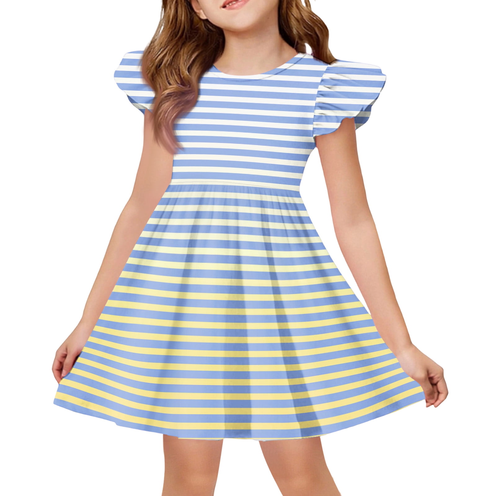 Abcomgle Girls Dresses Casual A-Line Flutter Sleeve Tshirt Dresses ...