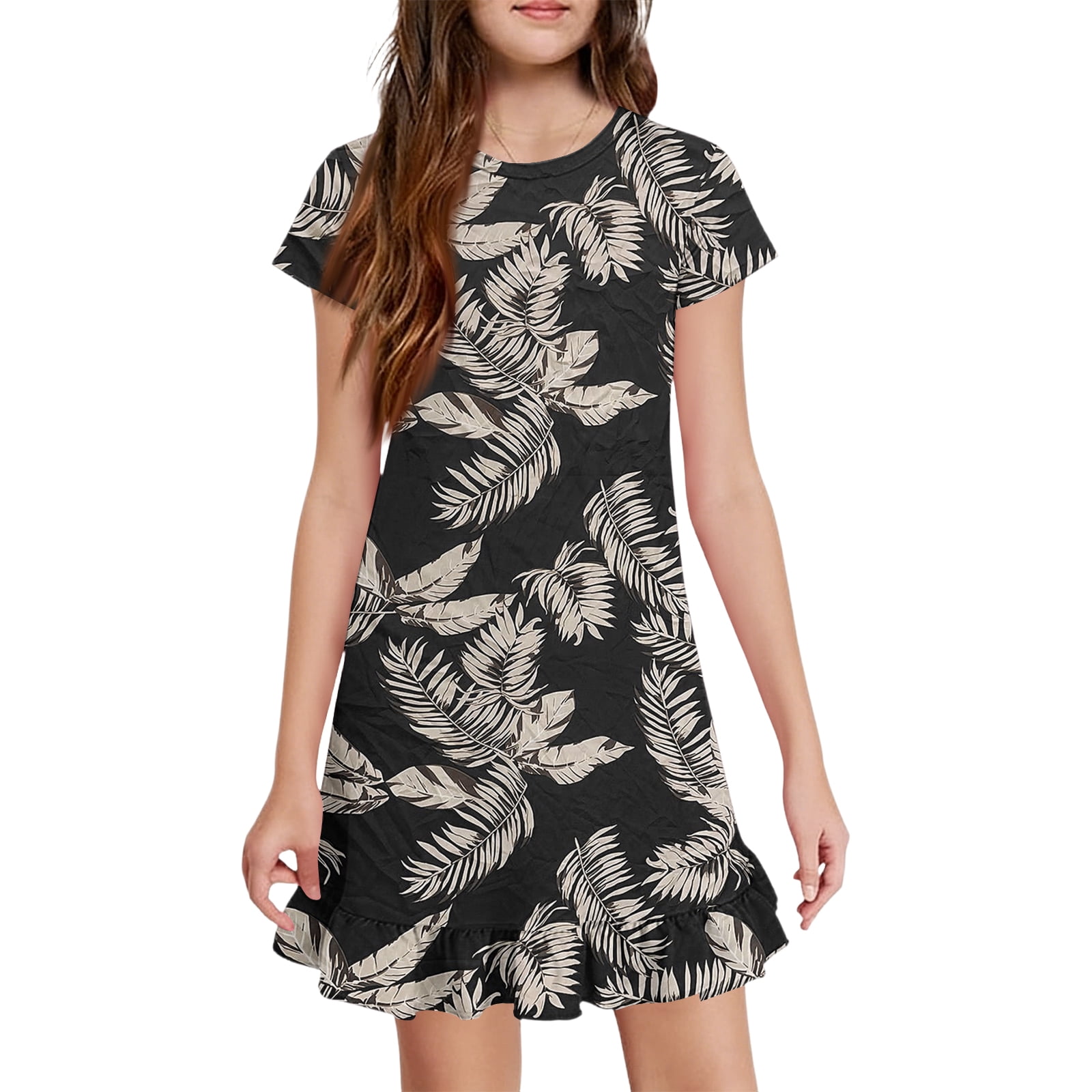 Abcomgle Girls Dresses Size 10-12 Casual A-Line Short Sleeve Midi Dress ...