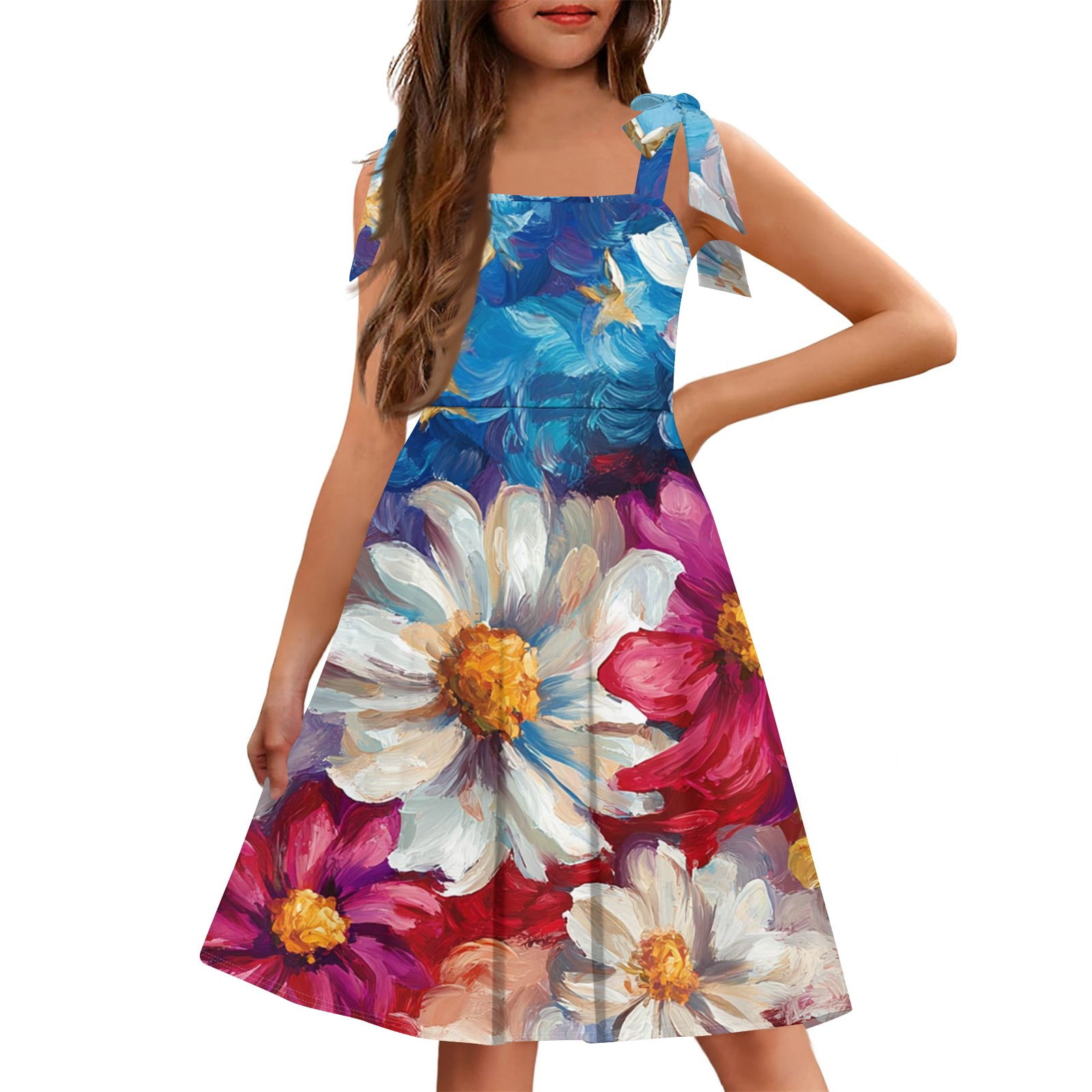 Abcomgle Girls Dresses Size 10-12 Casual Tie Shoulder Sleeveless Cami ...