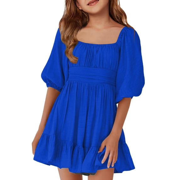 Abcomgle Girls Dresses Size 10-12 Tie Backless A-Line Lantern Sleeve ...