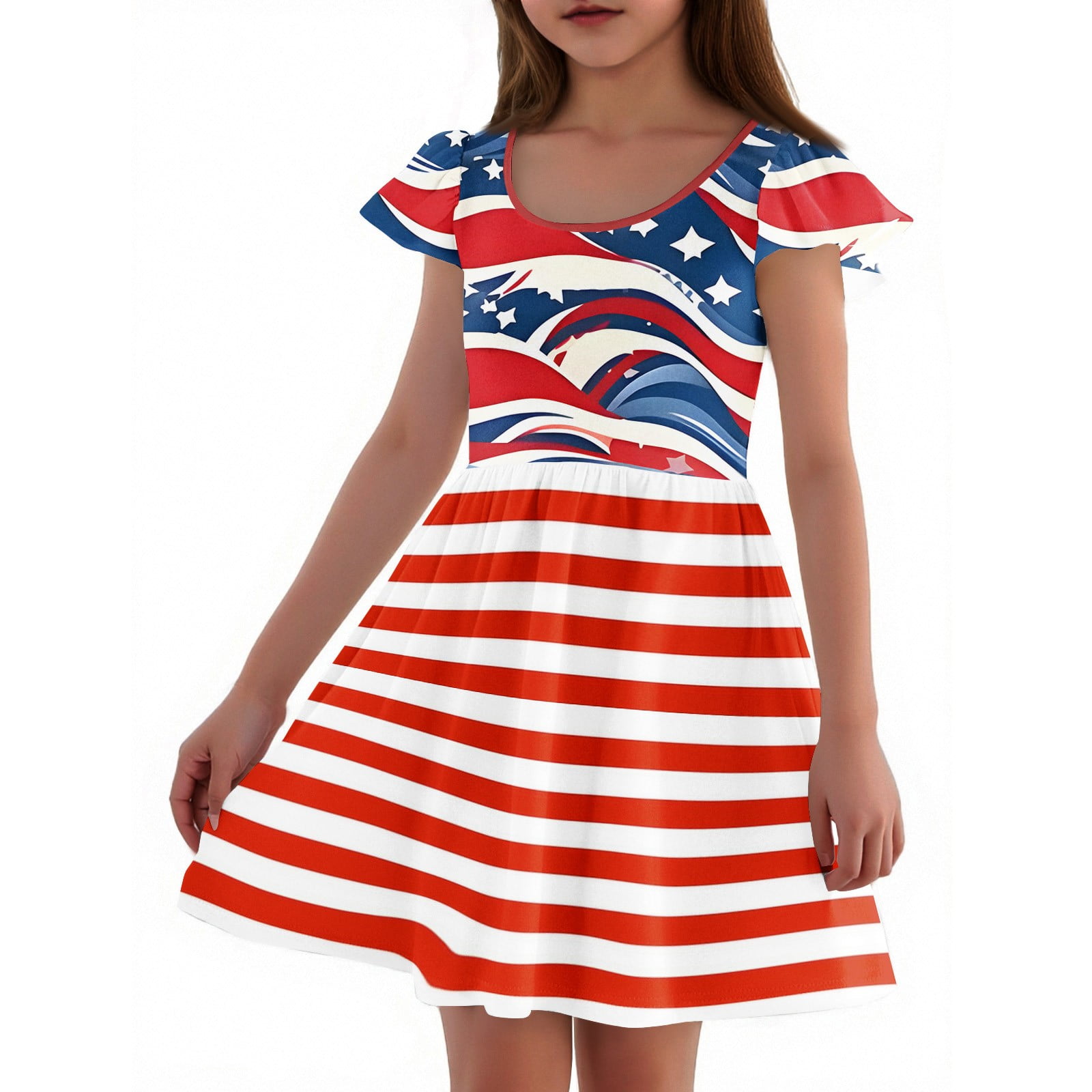 Abcomgle Girls Dresses Stars and Stripes Graphic 4th Of July Dresses ...