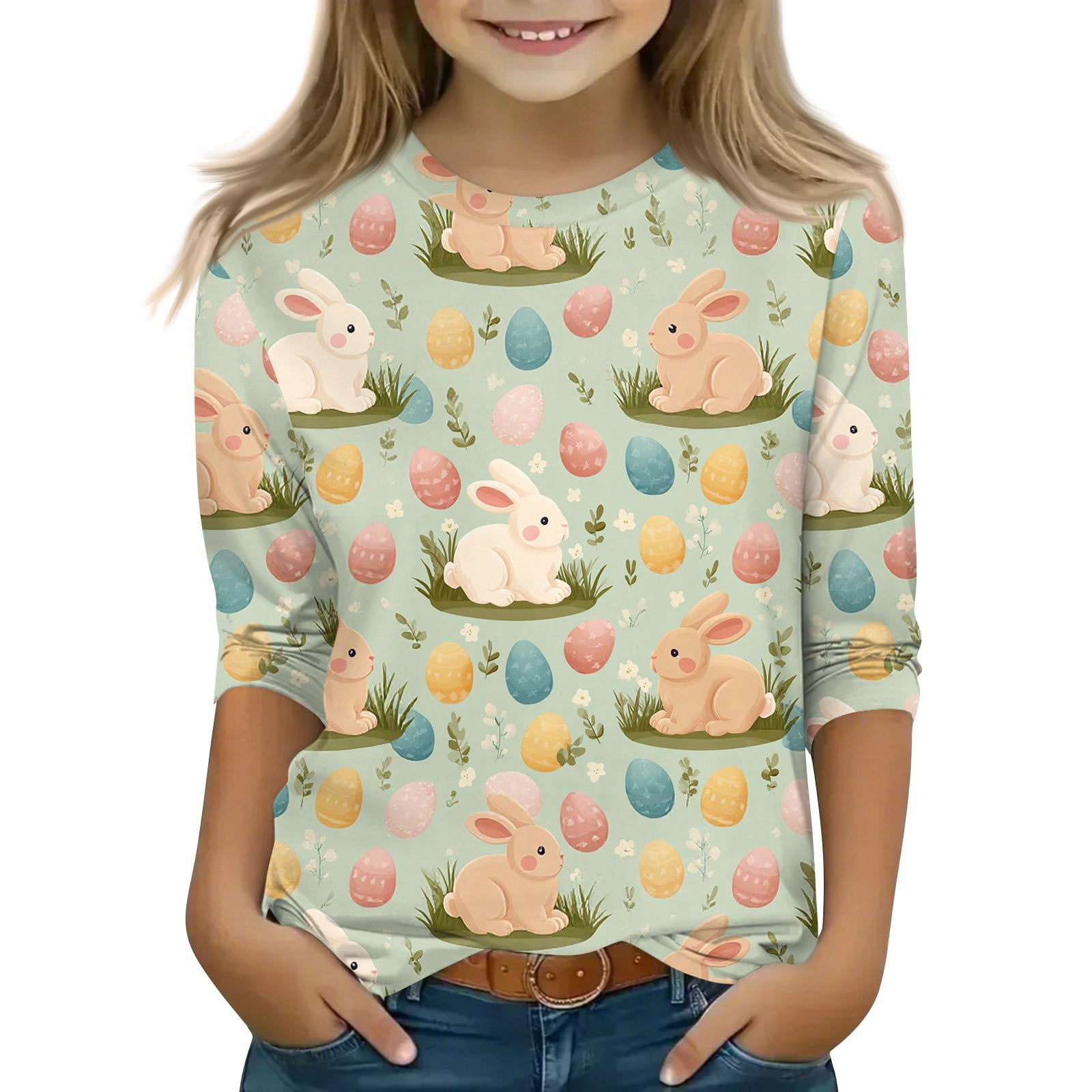 Abcomgle Girls Easter Shirts Size 6 Cute Bunny Egg T-Shirts for Girls ...