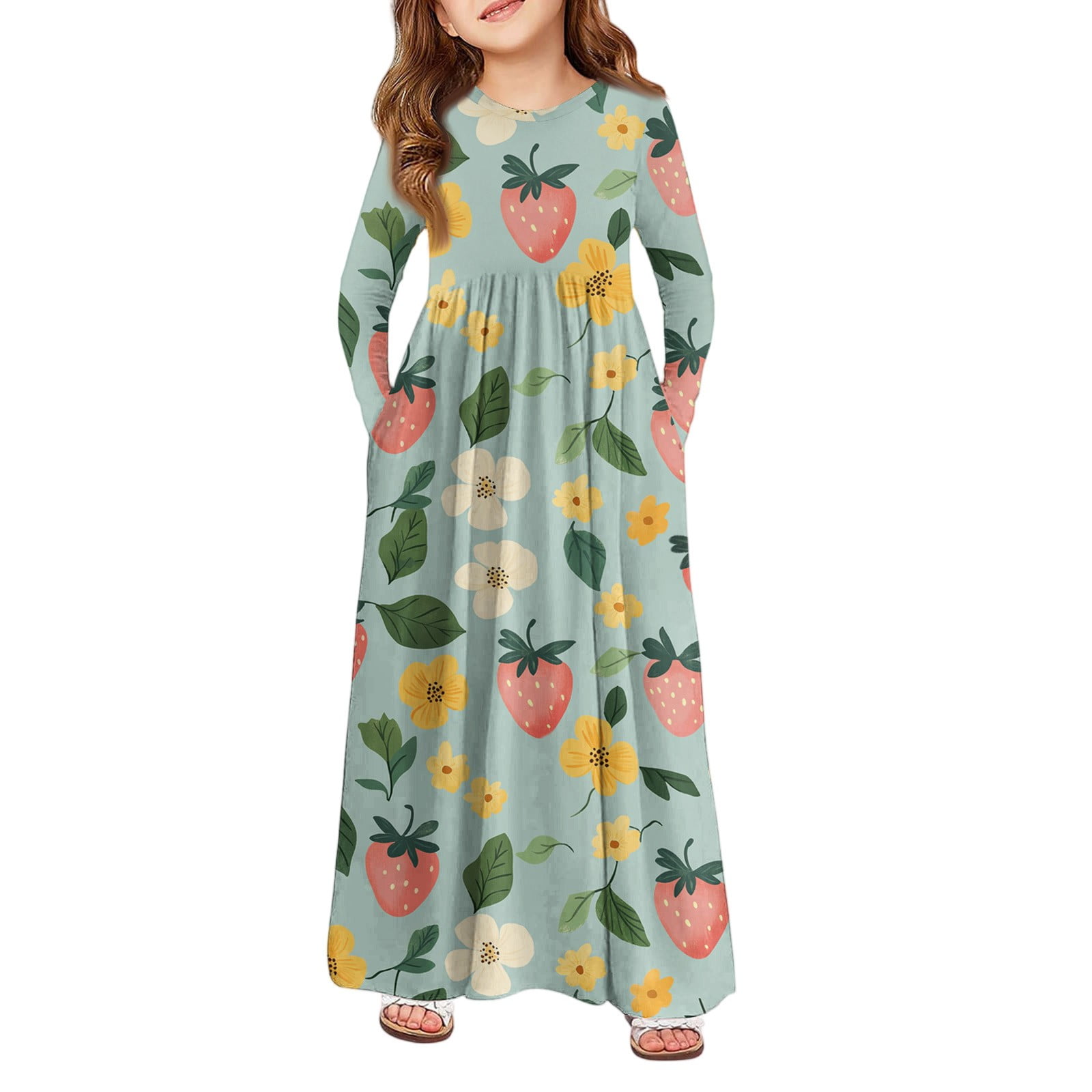 Abcomgle Girls Fall Dress Casual A-Line Long Sleeve Maxi Dress ...